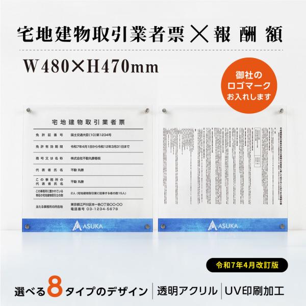 ■サイズ：W48cm×H47cm【業者票看板の法定サイズに遵守！】■材質：5mm高透明アクリル板　■付属品：取り付け用化粧ビスセット