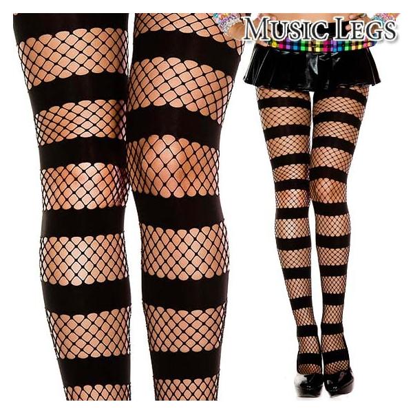 日本でもBガールやダンサーをはじめ、絶大なる支持を得ております♪ランジェリーやコスチュームを扱う、アメリカの有名ブランドMUSIC LEGSが登場!!網目とオペーク素材が交互になったボーダーデザインがオシャレ！そのまま履いても、カラーストッ...