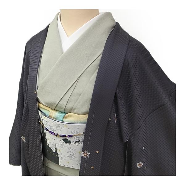 【レンタル】 和装 コート 羽織 着物 貸衣装 長羽織 正絹 刺繍 カジュアル 星 雪の結晶 色無地 小紋 に合う グレー Ｌサイズ 送料無料 一部地域を除く  co0029●寸法身長１５８cm前後の方の膝下丈です。Ｌサイズ着丈：１０２.３...