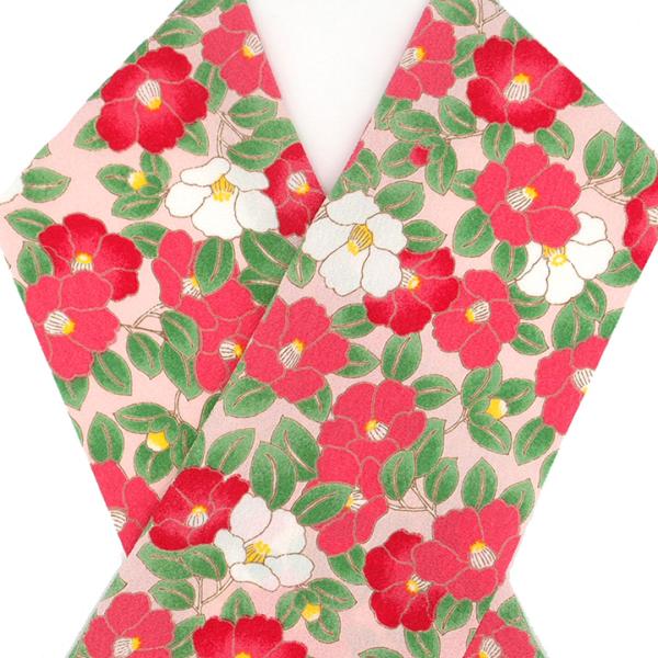 半衿 半襟 椿 ピンク 洗える ポリエステル 縮緬 ちりめん 日本製 カジュアル 振袖 成人式 袴 卒業式 着物 小紋 紬 和装小物 大正ロマン 小紋柄 和柄 友禅柄 レトロ モダン カラフル かわいい デニム着物 半えり T 1580 w...