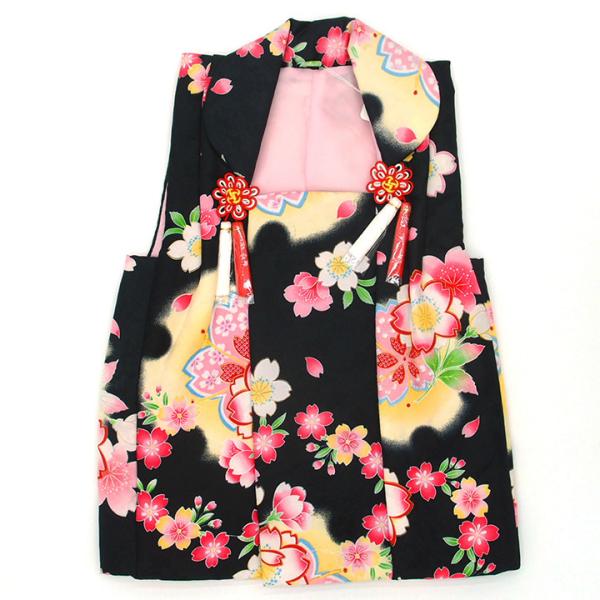 七五三 ３歳 女の子 被布コート 単品 黒 桜 さくら 白 ピンク 花 レトロ 子供 キッズ 三才 雛祭り ひな祭り 桃の節句 お正月 誕生日 着物 洗える ポリエステル 購入 女児 T w870◆寸法着丈（背から）：約４９．５ｃｍ全肩幅：...