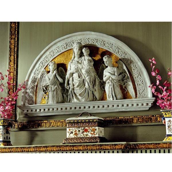 【祝福された聖母子　ルネッサンス風 三日月形アーチ彫刻（ルネッタ）アイボリー/ゴールド色 浮き彫り 壁彫刻 彫像（輸入品）】---------------------------------【Design Toscano Blessed U...