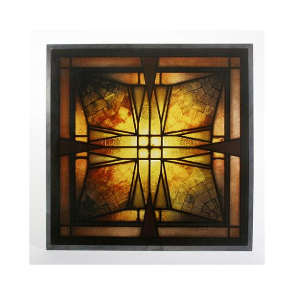 フランク・ロイド・ライト財団公認 トーマス・エントリー・シーリングライトステンドグラス デスクトップ壁装飾 金属チェーン吊り下げアート工芸木製ベース近代建築 コレクションアート 贈り物 輸入品-----------------------F...