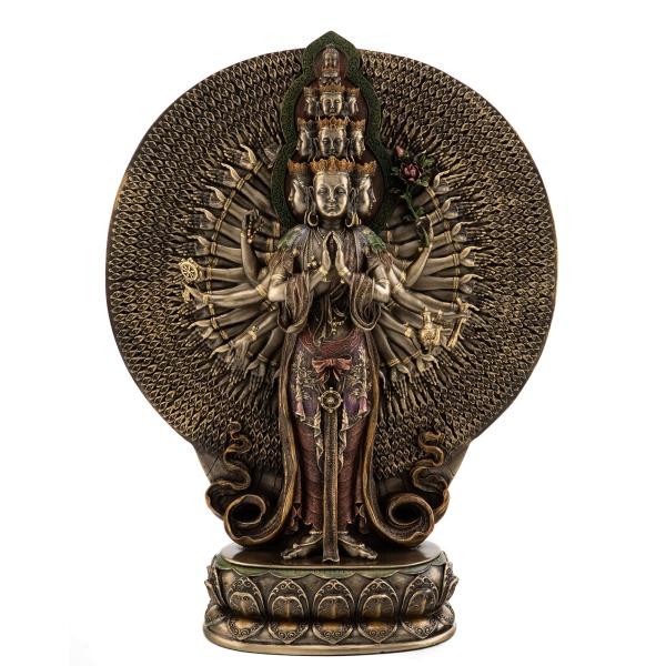 セール！即納！千手観音菩薩彫像 聖観音菩薩像 仏教彫刻ブロンズ風 高さ約31ｃｍ開運 諸願成就・産生平穏 お祝い 贈り物 輸入品----------------------Thousand Armed Quan Yinトップランド製製品サイ...