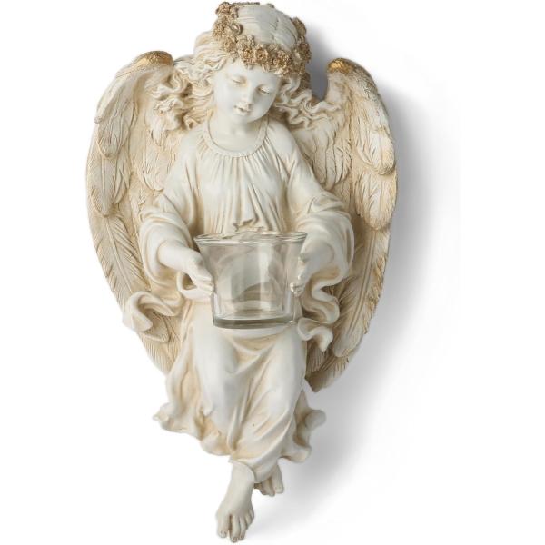 守護天使彫像 キャンドルホルダー ティーライト、天使壁掛け彫刻 玄関ホール用 壁付け燭台、高さ35cmハンドメイド 宗教的ホームデコレーション オーナメント贈り物（輸入品）----------------------------BC Hom...