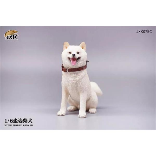 1/6サイズ 笑う柴犬 微笑みイヌ 白柴リアルフィギュア動物彫像置物 イヌ好きプレゼント輸入品JXK-075C-----------------1/6 scale Laughing White Shiba Inu Smiling Dog R...