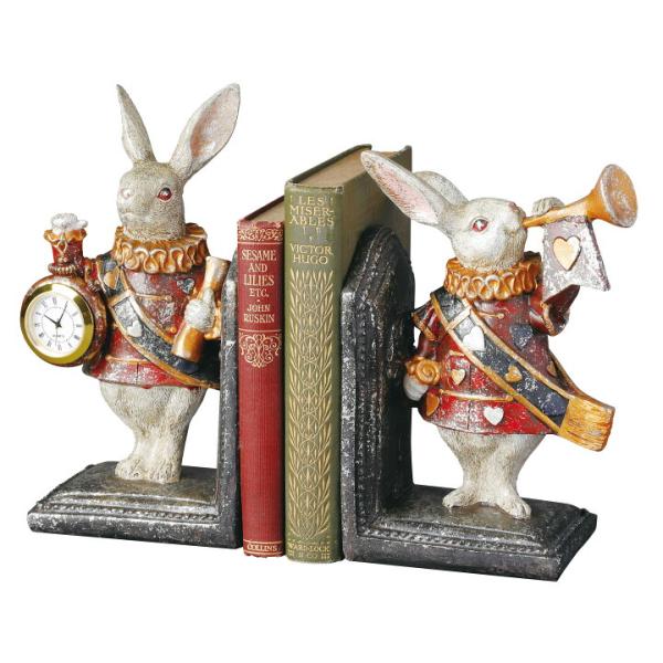 不思議の国のアリス 本立てブックエンド 懐中時計を持つウサギと、トランペットを吹くウサギ アンティーク ラビットオブジェ置物 アートコレクション 贈り物（輸入品）---------------------------- Alice in W...