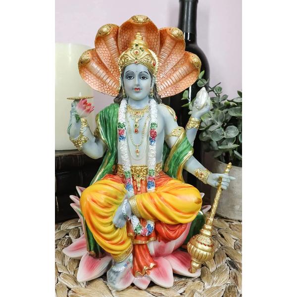 【コブラの玉座に座る、ヒンズー教のヴィシュヌ神 ヴァスデーヴァ 保護者、青い肌の化身置物東洋の啓蒙 置物 プレゼント贈り物(輸入品)】-------------------------------【Ebros Gift Hindu God ...