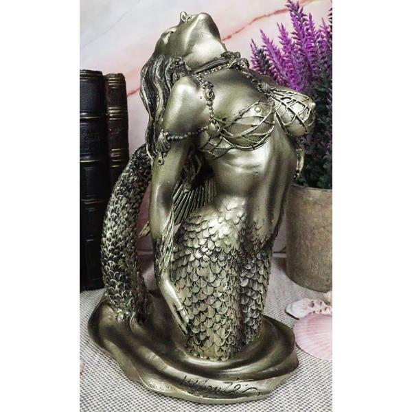 【魅惑的な海の妖精 水から浮かび上がるマーメイド人魚フィギュア 高さ 約19ｃｍ航海 沿岸 大洋 ファンタジー アートフィギュア プレゼント 贈り物(輸入品)】----------------------【Ebros Aged Bronze...