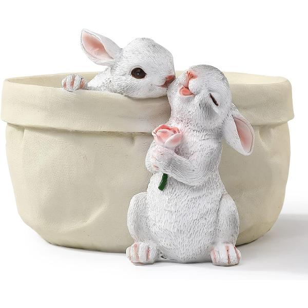 ウサギ フラワーポット 多肉植物プランターガーデンポット　装飾フラワーポット動物の形をしたプランターポット アートデコレーション（排水穴付きの花）置物贈り物 輸入品------------------WONDHOME Rabbit Flow...
