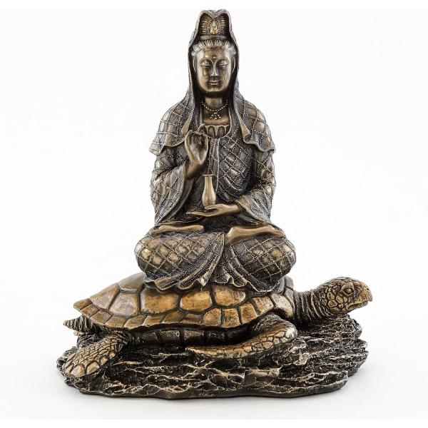 トップコレクション製 海亀の上で、海から昇る観音菩薩彫像 - 慈悲と慈愛の女神観音彫刻 ブロンズ風彫像 アート工芸 贈り物 輸入品------------------Top Collection Quan Yin Rising from T...