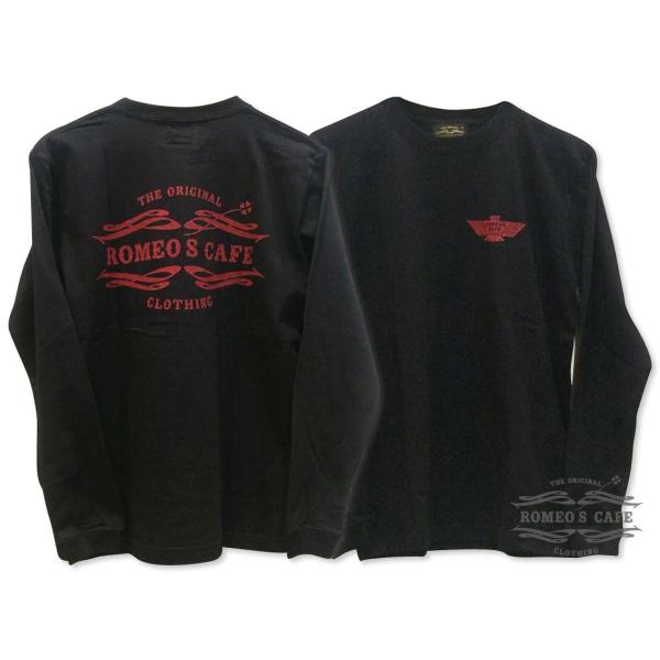 ROMEO'S CAFE ロメオズカフェ オリジナル ロングスリーブTシャツ。前面にはイーグル、背面にはロメオズカフェのエンブレムロゴを配しました。