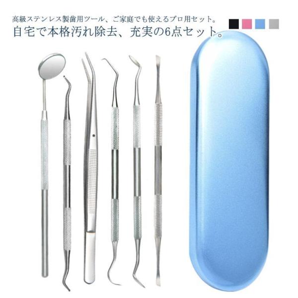 サイズ：6点セット（歯用ミラー、鎌形ツールｘ3、鍬型ツール、ピンセット）