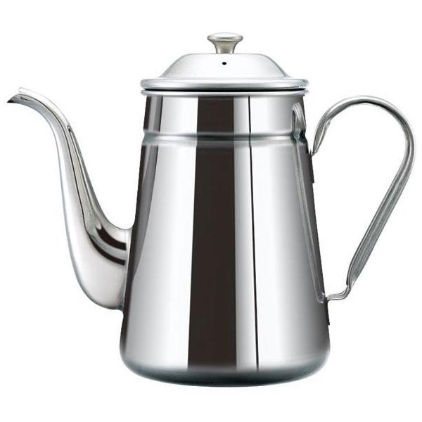 丈夫で保温性が高い、ステンレス製のコーヒーポットです。注ぎ口が細いのでハンドドリップに適しています。業務用としてもお使いいただけます。【サイズ】底径141mm、個装サイズ：26×15×24cm【重量】735g【素材・材質】本体・フタ:ステン...