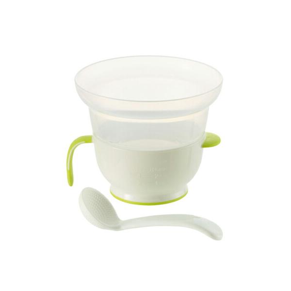 電子レンジで簡単おかゆ調理！●炊いたごはん・お米からおかゆが作れます。●電子レンジでおかゆ調理：炊いたごはん、お米から1食分のおかゆ(10倍・7倍・5倍)、軟飯が作れます。●すりつぶし：カップの内側とスプーンにエンボス加工があり、すりつぶし...