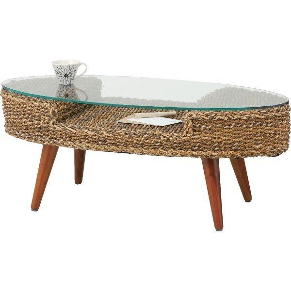 クラール オーバルテーブル NRT-415サイズ：W105×D45×H40cmスペック：木フレーム　アバカ　ラッカー塗装　8mm強化ガラス組立：組立品耐荷重：20kg原産地：インドネシア※テーブル本体のみの販売です。小物等は付属しません。