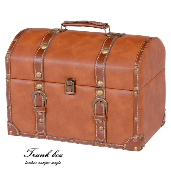 ◆センスと遊び心あるトランク型の小物入れ「CHESTER」◆合皮レザーでデザインされた趣のあるトランクボックス風の収納ボックス・持ち手付き。外国風のインテリア、ディスプレイとして置いても様になります。お気に入りの小物、アクセサリー、雑貨など...