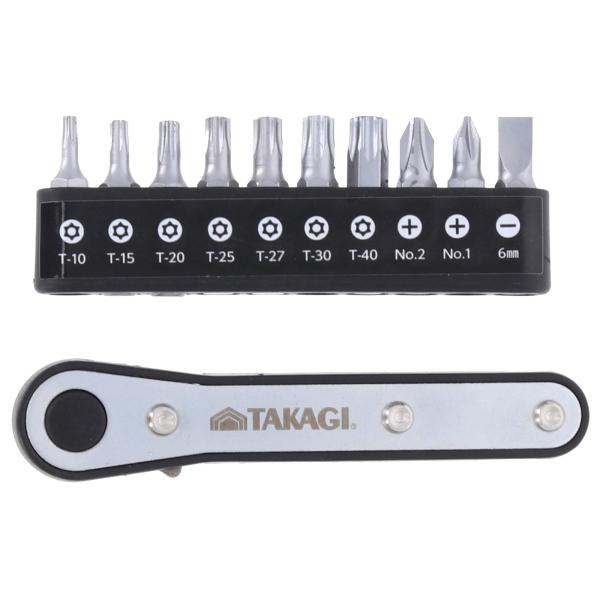 【商品概要】狭い所の作業にヘクスローブねじの締め付け、緩め作業にセット内容:ビットホルダー×1、ビット10本(T10/T15/T20/T25/T27/T30/40/+No.1/+No.2/-6mm)、ラチェットハンドル×1、ビットホルダー×...