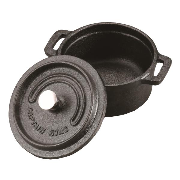 【商品概要】サイズ(約):幅130×奥行105×高さ70mm、重量(約):800g満水容量(約):280mL材質:表面加工/油焼き(焼付塗装)、材料の種類/本体・ふた=鉄鋳物、その他の材料/つまみ=ステンレス鋼原産国:中国仕様:シーズニング...