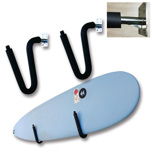 【商品概要】ショートボード、ロングボードのディスプレー向きの収納サーフボードラックです。サビに強いステンレス製品です。内容:固定アーム2本1セット（取り付け用木ねじ付き）ステンレス製品サイズ:30cm（長さ）×10cm（収納幅）注意:お取り...