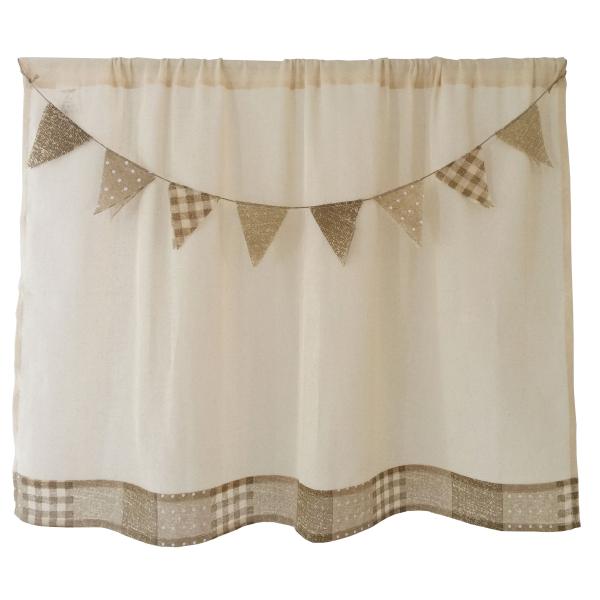 【商品概要】【サイズ】約幅100cm x 丈70cm【デザイン】ガーランドで遊び心をプラスしたパッチワーク風のナチュラルなカフェカーテン。ガーランドフラッグは取り外し出来るので気分によってシンプルなカフェカーテンとしても楽しめます。【組成】...