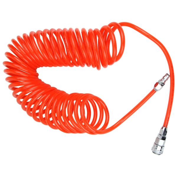 【商品概要】用途:エアーコンプレッサー用ホース特徴:伸縮式で邪魔にならないコイル状のエアホース、大流量タイプサイズ:内径6.5mm×外径10.0mm、ホース長:約10m、ホース使用有効長:約7.0m最高使用圧力:0.7MPa材質:ポリウレタ...