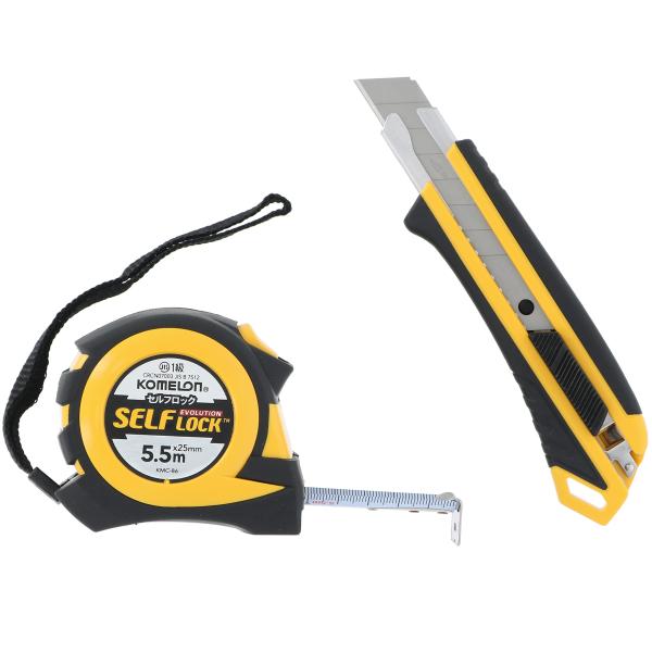 【商品概要】【L型カッター(LRG-A5)】対応刃:L型(LB5)、刃サイズ:100×18mm、刃厚:0.5mm、オートロック式【セルフロックエボリューションコンベックス(KMC-86)】テープ長さ:5.5m、テープ幅:25mm、目盛仕様:...