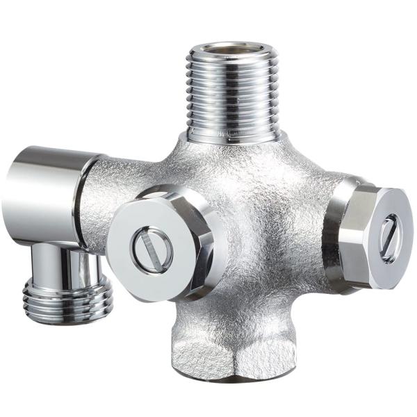 【商品概要】ストレート型なので床から立ち上がっている給水管に接続します。コンパクトでまわりに干渉しません。2方向それぞれ止水及び通水流量調節ができます。エルボが360°回転するので位置調整が簡単です。オネジ：PJ1/2　メネジ：Rc1/2　...