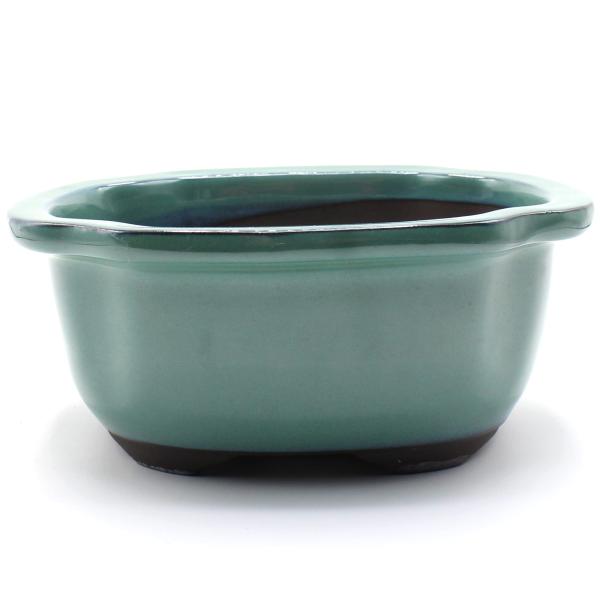 【商品概要】緑色のベーシックな鉢です。釉薬は織部釉、上から見た縁の形はモッコ（木瓜）おおよそのサイズ(幅20×奥行16×高さ8.5センチ)小品盆栽から貴風、中品盆栽に使い勝手の良い大きさです。入る土の量は1.5から2.0リットルほど【商品説...