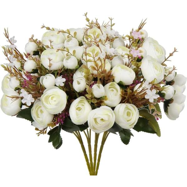 【発売日：2024年04月17日】エレガントな人工フラワーは、多くのホームスタイルに適しています。 シャビーシックなインテリア、素朴、モダン、農家など。サイズ: 1束には5本の茎のバラの花、合計8個のバラの花とその他の緑が含まれます。最大花...