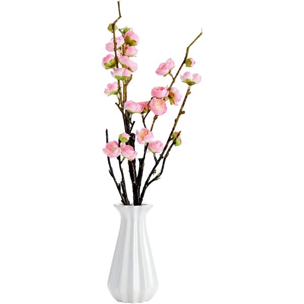 【発売日：2024年04月17日】屋内装飾用。日々の暮らしの中で、季節の移ろいとともに、花のある暮らしを是非お楽しみください。花のある暮らしをお楽しみください。この白いセラミック花瓶には、複数の茎と花が描かれた人工ライトピンクの桜の枝が1つ...