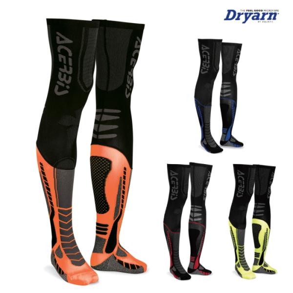 MXブーツ＆ニーブレースのアンダーに最適高機能繊維 「DRYARN」 を採用した膝上までカバーするロングソックス軽量、疎水性、保温性、清涼性を併せ持ちますソックス＆ニーブレースアンダーが一体になったMXブーツとニーブレースの下履きに最適なギ...