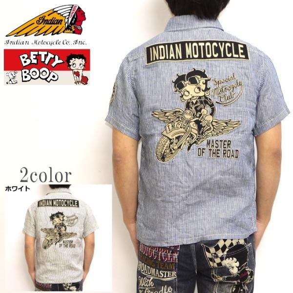 ●商品名：BBI-927 インディアンモトサイクル×ベティ●左前胸：刺繍●右前胸：ワッペン●背面：刺繍・ワッペン ●Ｓサイズ：肩幅４１・袖丈２０・着丈６４・身幅４７●Ｍサイズ：肩幅４４・袖丈２２・着丈６８・身幅５２ ●Ｌサイズ：肩幅４７・袖...