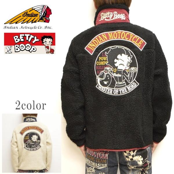 ●商品名：BBI-952 インディアンモトサイクル×ベティブープ●本体：ポリエステル１００％●別布：ポリエステル１００％●テープ：ナイロン９２％・ポリウレタン８％●前胸：ワッペン・刺繍●背面：ワッペン・刺繍●皮革部：リアルレザー●左袖：ワッ...