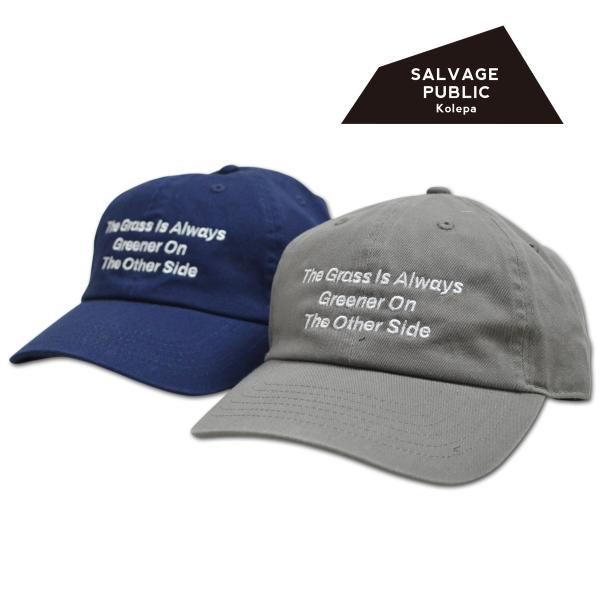 ■サルベージパブリックコレパ■デイリーに使えるベーシックな6panel Cap。コットン製でガシガシかぶれば経年変化も楽しむことが出来るので自分だけのアジ出しを楽しんで欲しい。フロントには『The Grass is Always Green...