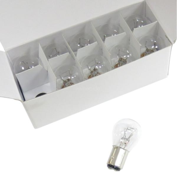 24V車用の電球です。10個入。24V25/10Wのランプ用バルブです。ブレーキランプ・コーナーランプ用によく使われている電球です。※24V25W球のサイズ以外の場所には取り付け不可です。　紙や燃え易いものに近づけて点灯しないで下さい。火災...