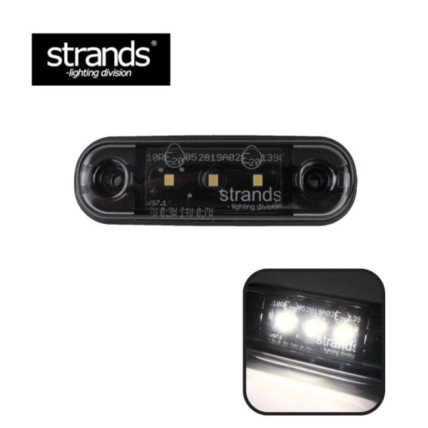 Strands製LEDサイドマーカー【DARK KNIGHT SLIM MARKER 3LED】商品コード：800330本体が黒く存在感がガラッと変わります【製品仕様】12V/24V対応レンズ色：クリアスモークLED色：ホワイトLED数：3...