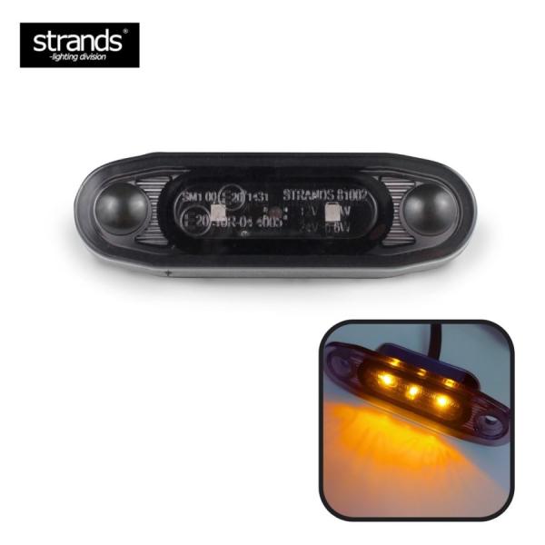 Strands製LEDサイドマーカー【DARK KNIGHT ULTLA SLIM MARKER 3LED】商品コード：810027スモークのレンズが魅力的なスリムタイプのマーカーランプ【製品仕様】12V/24V対応レンズ色：スモークLED...