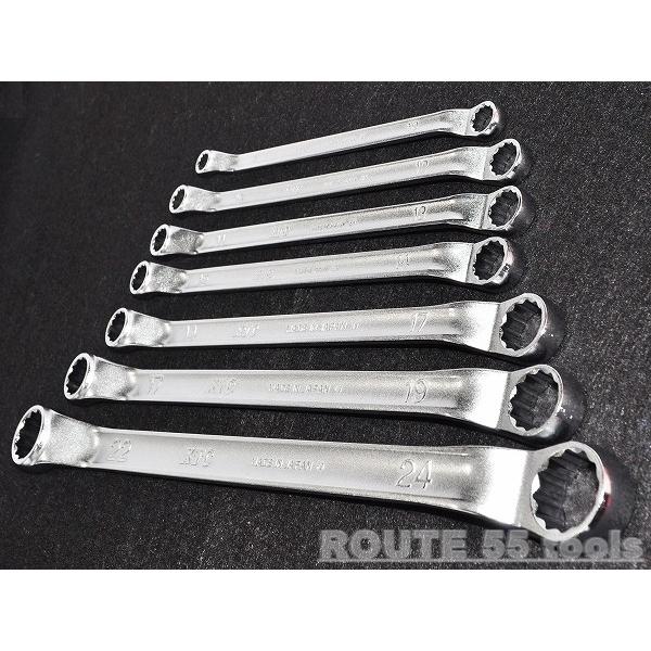 ●KTC ロング メガネレンチ 7本セット●立ち上がり角は45°×6°を採用。　オフセット高さと長さを抑え、狭い場所での使い勝手を　よくすると同時に、ボルト・ナットに効率よく力を伝えます。●45°×6°オフセットタイプ ロングめがねレンチ●...