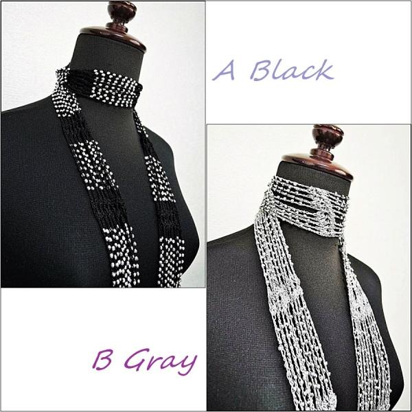 胸元をきれいに見せるラリエットです♪ストーンビーズの冷たい感触が気持ちいい☆ネックにグルット1周して使うとおしゃれ！！アレンジのよって夏から冬まで使えるネックレスです。*商品説明*サイズ（約） 7cm×180cmフリンジ15cm素材 レーヨ...