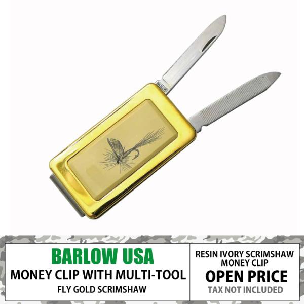 BARLOW MONEYCLIP w/ KNIFE AND FILE GOLD FLY FISHING1930年アメリカで設立されたナイフメーカー「バーロー社」のマネークリップ。2000年に倒産した事で現在ではもう手に入らないデザインの製品...