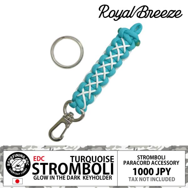 EDC STROMBOLI TURQUOISEミニツール、カギ、等を携帯できる便利なパラコードランヤード・キーホルダー。1メートル程のパラシュートコードで編まれたタフなアクセサリーです。白のステッチは蓄光なので暗闇でぼんやり光ります。すぐに...