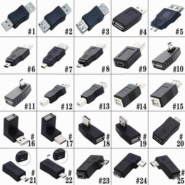 【全25種から選べる】USB 変換アダプター コネクタ USB 2.0対応（Type-A / Type-B / Mini-USB / Micro-USB）オス・メス 延長 L字 角度変換