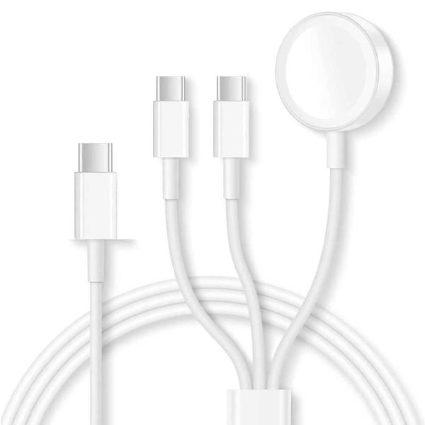 Type-C 電源　3in1磁気充電ケーブル 1.2ｍ１つのType-Cから Apple Watch、Android 、15シリーズ以降のiPhone など、3つのデバイスを同時に充電できる1.2mの3in1充電ケーブルです。約2.5時間で...