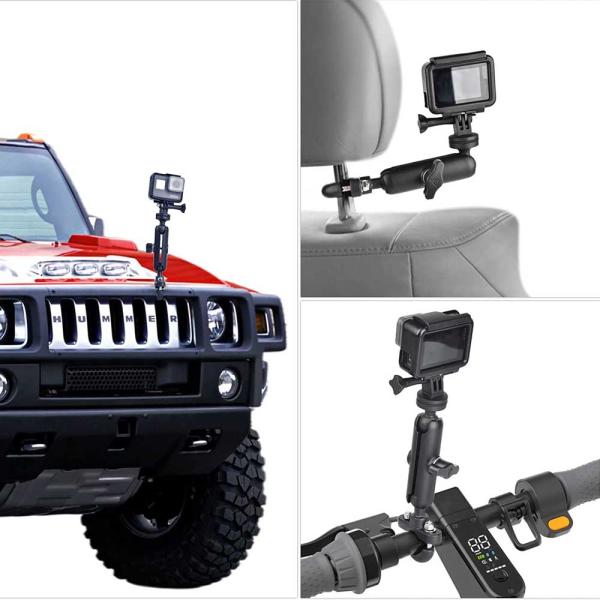 2つの異なるサイズのハンドルバーアダプターを備えたカメラモーターサイクルマウント。しっかりと取り付け可能。 カメラが滑ったり脱落したりするのを防ぐことができます。ハンドルバーマウントクリップは高品質のアルミニウム合金とABS素材で耐久性があ...