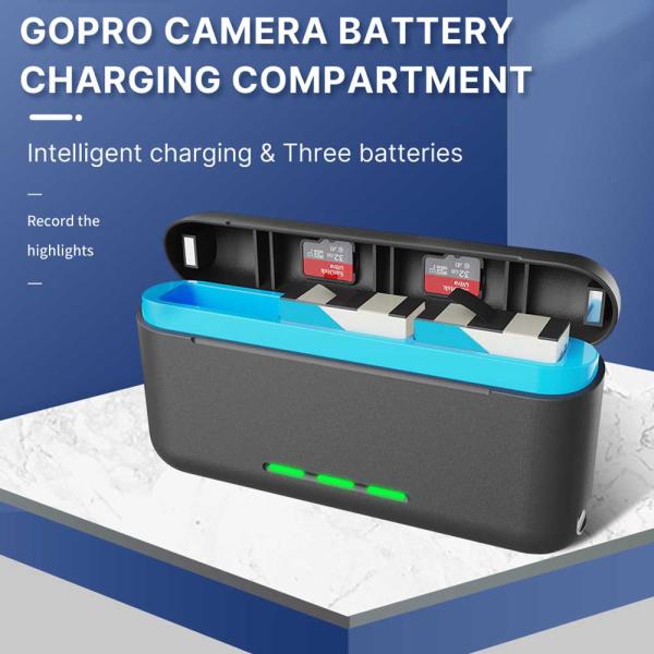 ゴープロ GoPro HERO13/HERO12/HERO11/HERO10/HERO9 対応 3連 バッテリー USB充電器 バッテリーチャージャー 収納ボックス式  Type-Cケーブル付き トリプルスロット