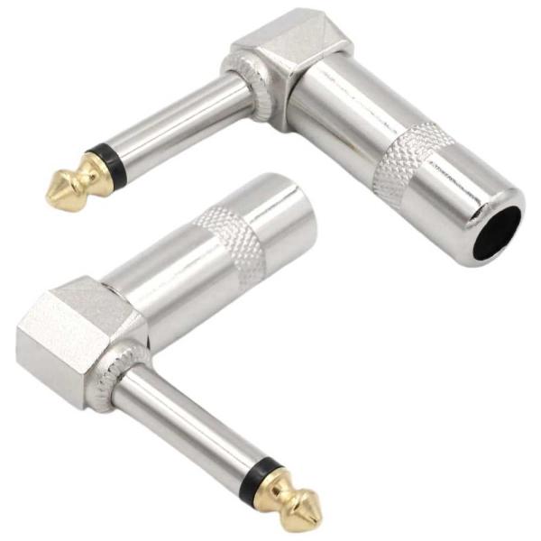 L字型+L字型　2個セット自作用ステレオ標準プラグ6.35mm高品質ステンレス鋼と銅で作られ、密封性がよく、丈夫で耐久性があります。カラー：シルバー（先端部：金メッキ仕上げ）Sタイプ：1/4インチ（6.35ｍｍ）サイズで、Lタイプのプラグで...