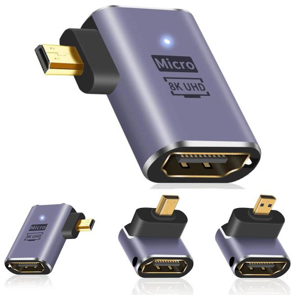 Micro HDMI オス - HDMI メス 8K アダプタ 変換アダプタ マイクロHDMI - HDMI LEDライト エクステンダー 延長アダプタ カメラ ビデオカメラ テレビ プロジェクター ディスプレイ 接続 写真 ビデオ 映画を...