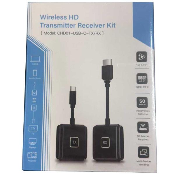 ワイヤレスHD USB-C送信機とHDMI受信機 KIT 2.4/5G 50M無線伝送 レシーバー トランスミッター Type-C用PC、TVボックス、カメラはワイヤレス USB-C to HDMI画面ミラーリング/拡張 ワイヤレスディスプ...