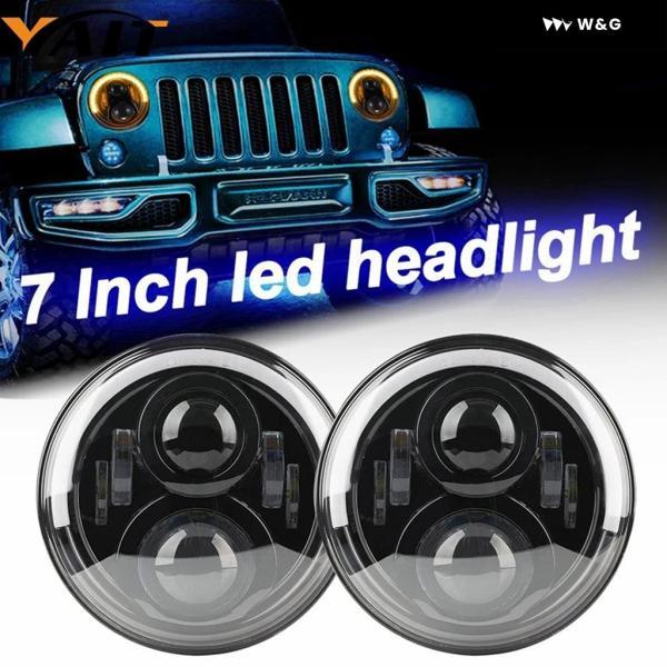 ジープ ラングラー ヘッドライト 7インチ ラウンド LED ヘッドライト コン バージョン キット DLR ライト JK TJ FJ ハマー トラック オートバイ バイク ヘッドランプ カスタムパーツ アクセサリー 交換用部品Hign-c...